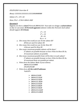 IP classes and subnetting. | DOCX