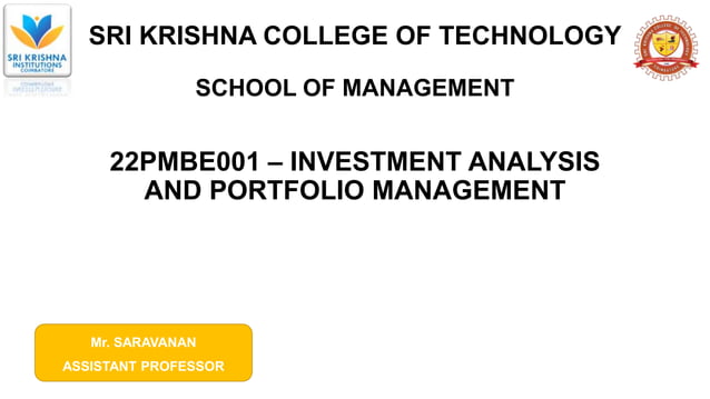 IAPM Module 1- Introduction.pptx | Stocks and Bonds | Personal Investing