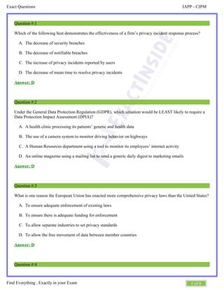 Iapp cipmExact IAPP CIPM Questions And Answers | PDF | Business ...