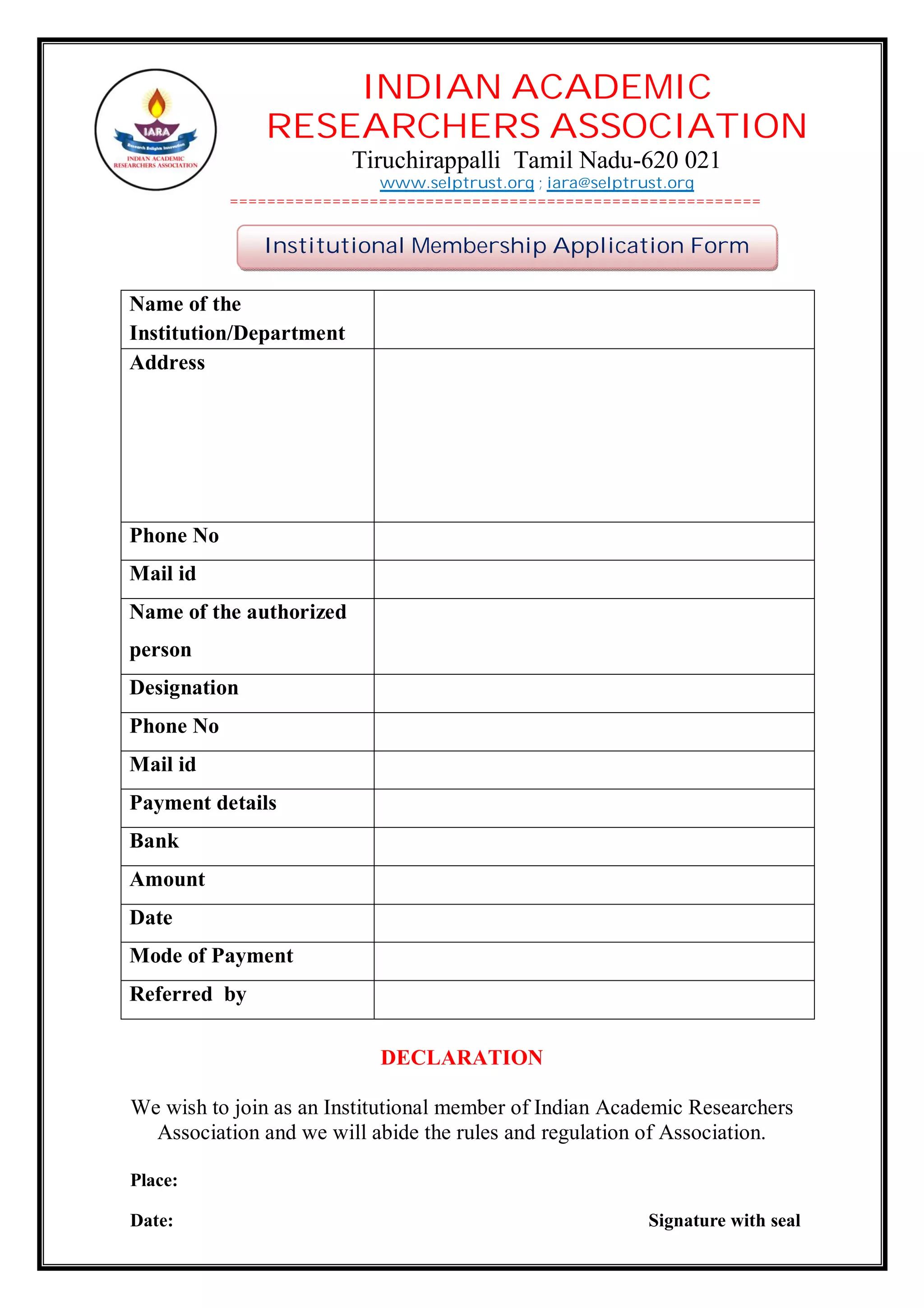 Iara institutional membership guidelines and application form | PDF