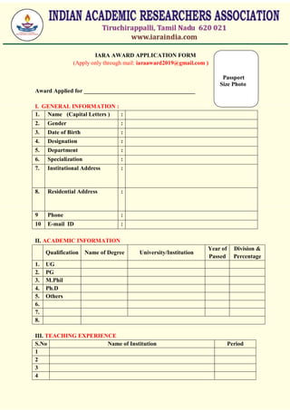 Iara award 2019 notice & application form | PDF