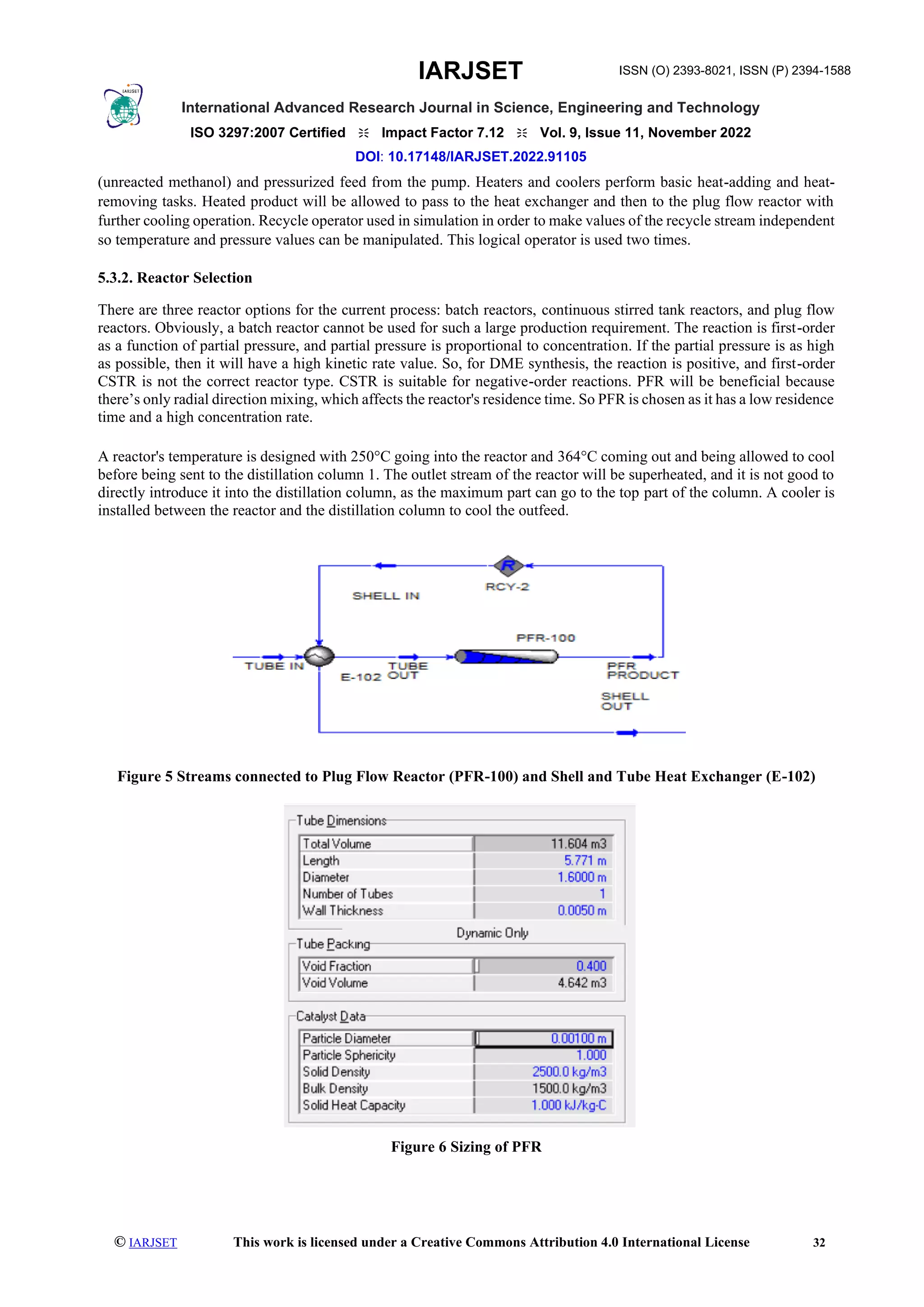 Process Simulation of Dimethyl Ether Synthesis from Methanol Using ...
