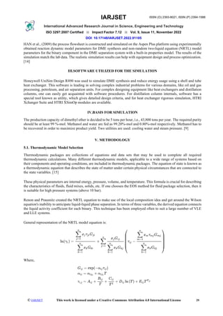 Process Simulation of Dimethyl Ether Synthesis from Methanol Using Honeywell UniSim Design R490 ...