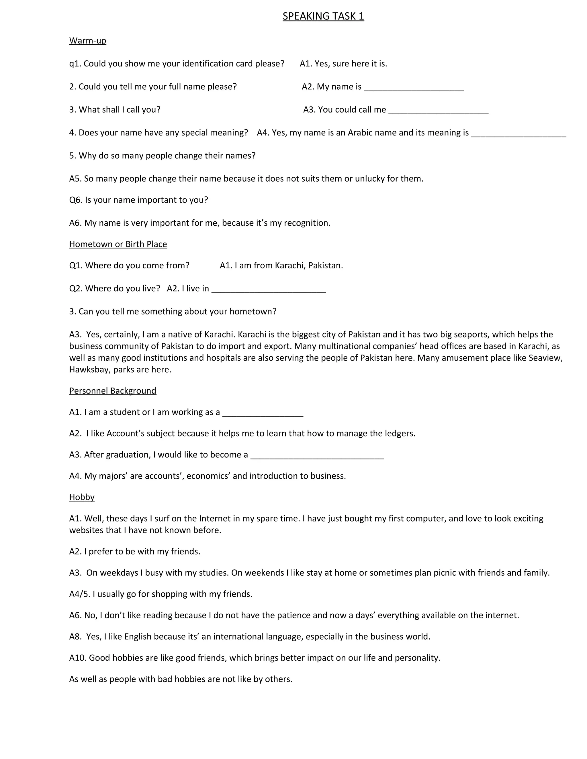 Speaking task 1 ans | PDF