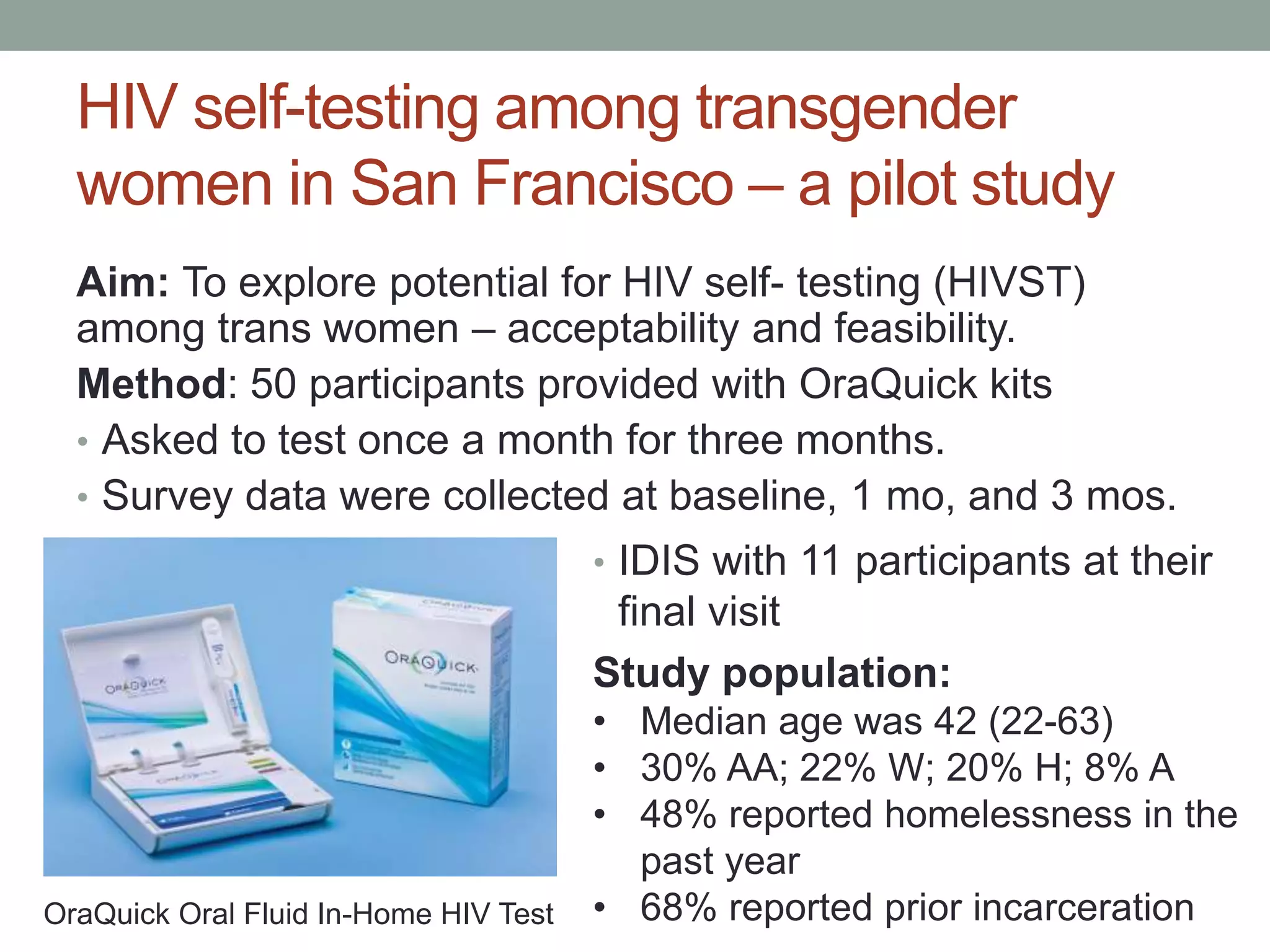 HIV self-testing among transgender women in San Francisco - a pilot | PPTX