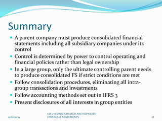 IAS 27 Consolidated And Separate Financial Statements | PPTX