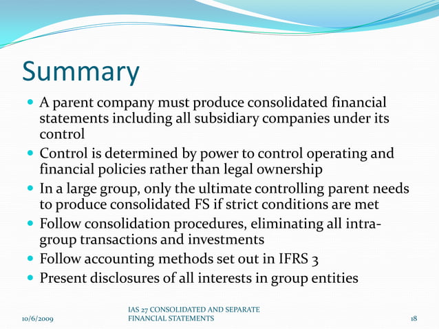 IAS 27 Consolidated And Separate Financial Statements | PPTX