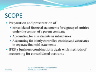 IAS 27 Consolidated And Separate Financial Statements | PPTX