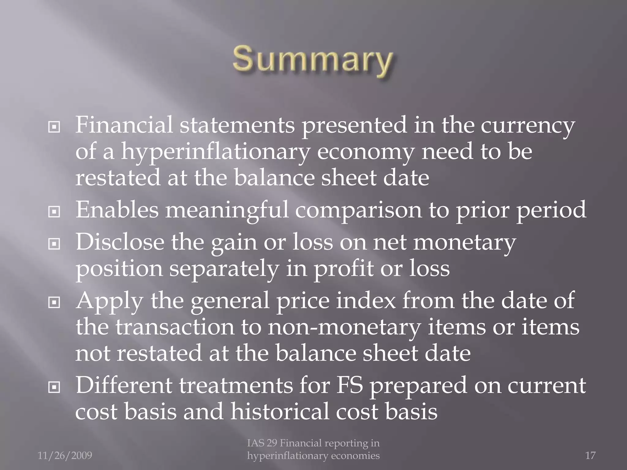 IAS 29 Financial Reporting In Hyperinflationary Economies | PPTX