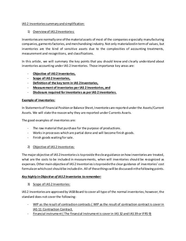 Ias 2 Inventories Summary And Simplification Ias 2 Inventories Summary And Simplification