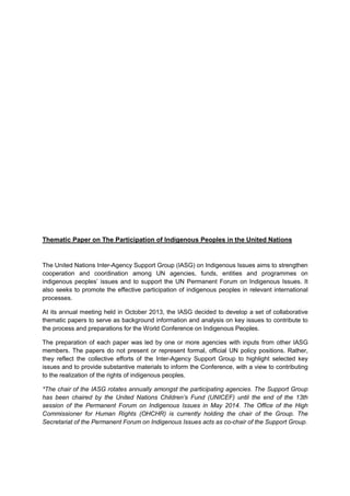 #WCIP2014 IASG - thematic paper participation rev1 | PDF