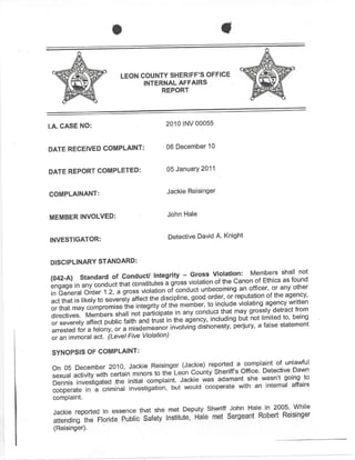 Deputy John Hale, Internal Affairs Report #1, Leon County, Florida Sheriff's Office | PDF