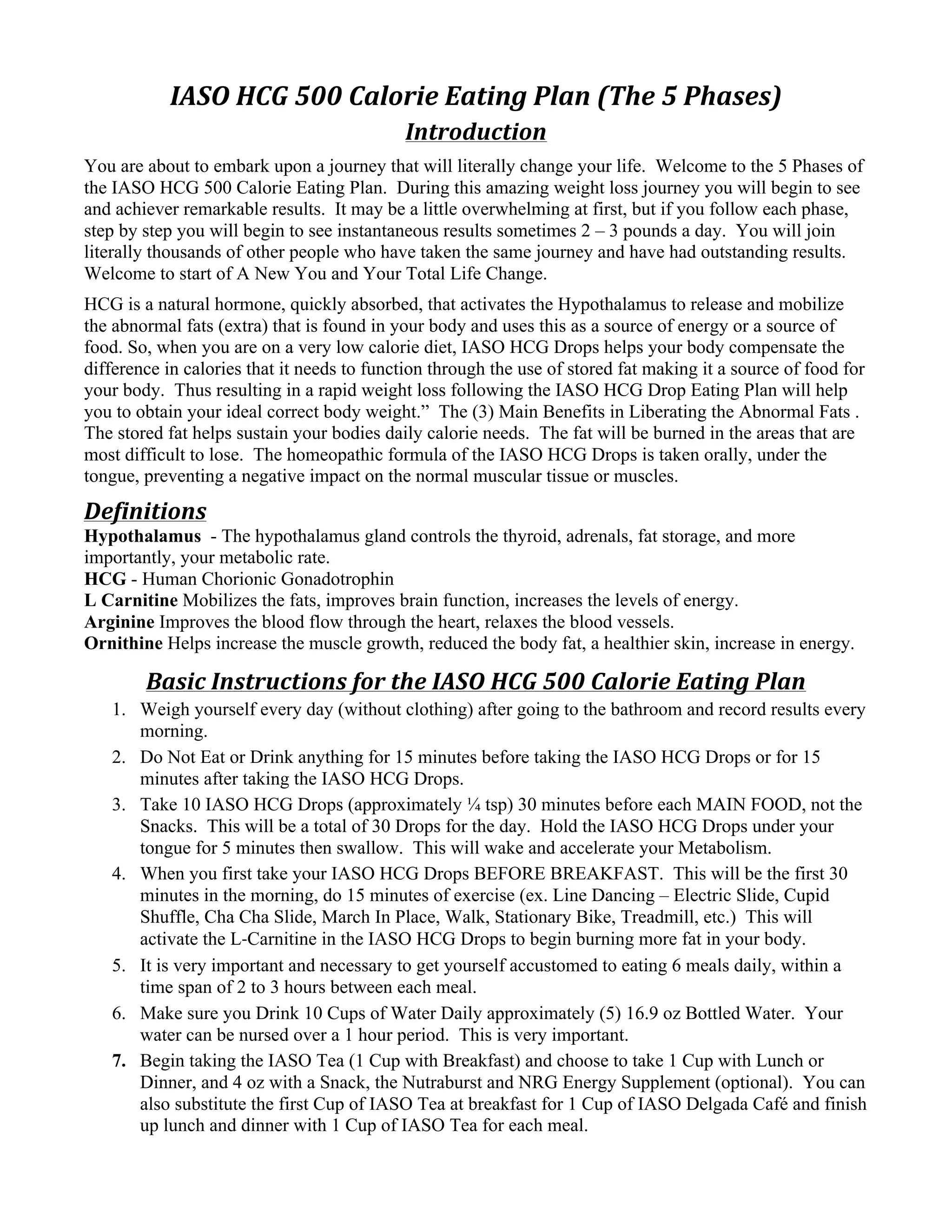 HCG 500 Calarie Eating Plan | PDF