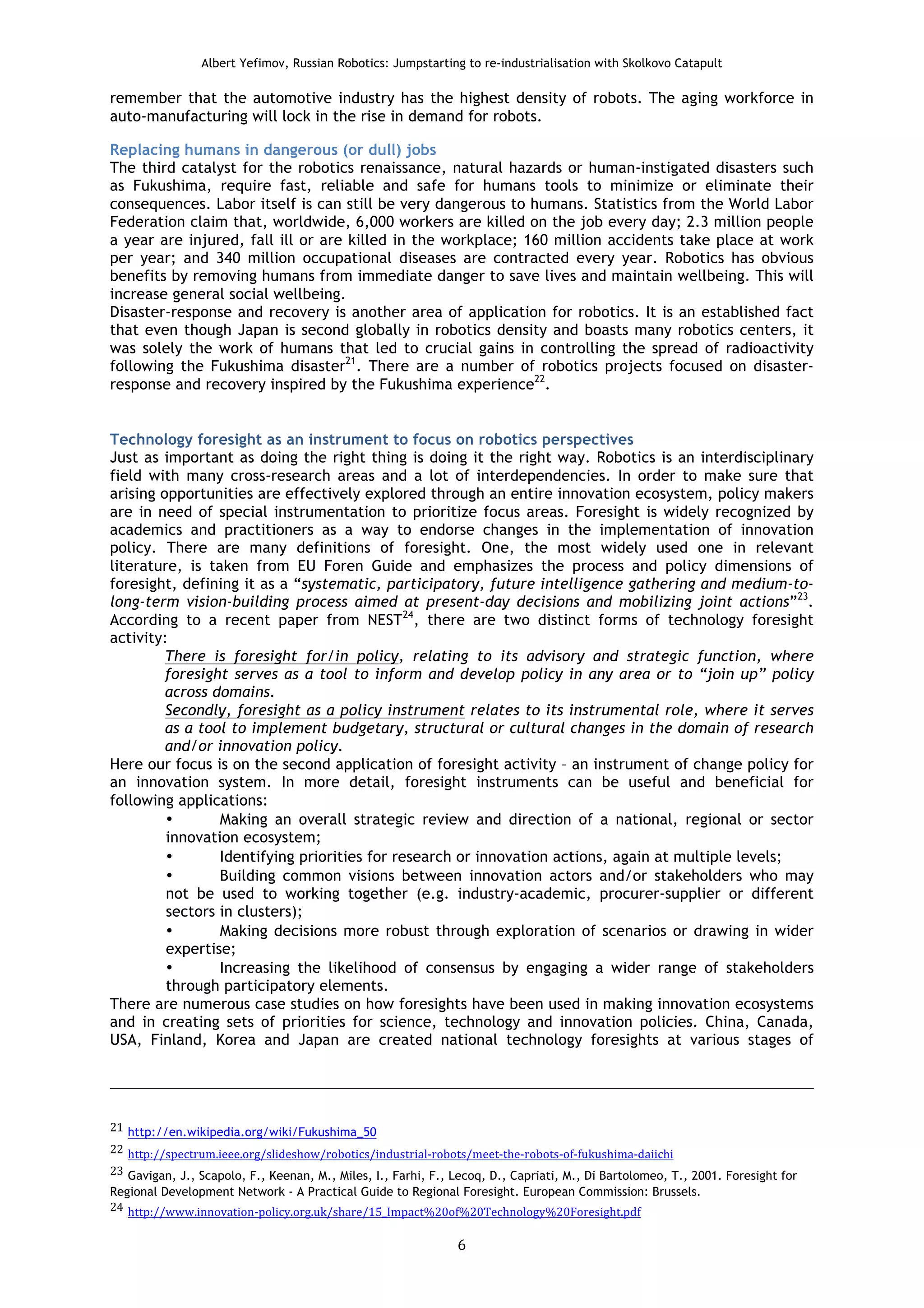 Russian Robotics: Jumpstarting to re-industrialisation with Skolkovo | PDF