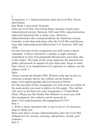 IAssignment 1.1 Industrialization After the Civil War Thesis and .docx
