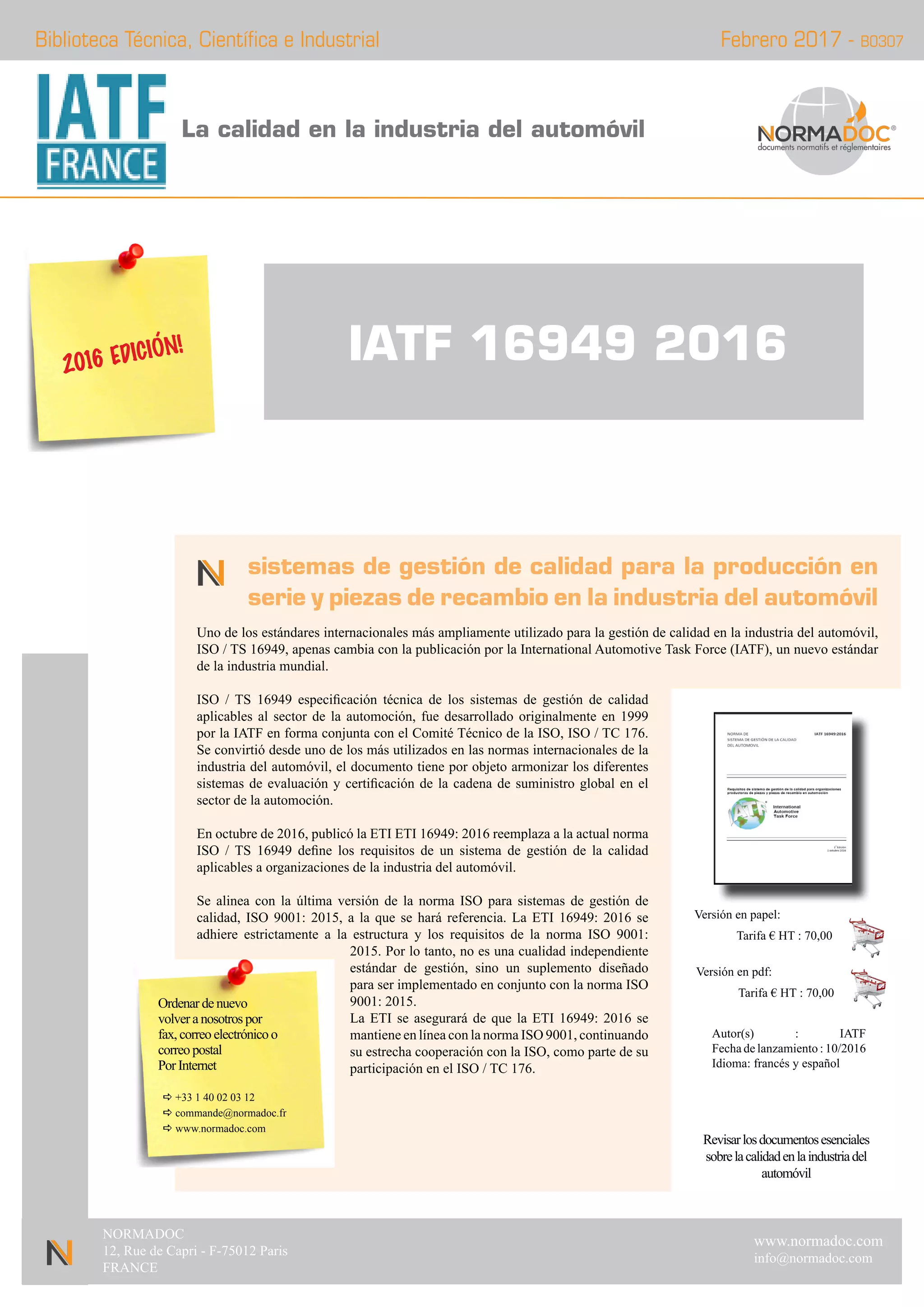 Iatf 16949 2016 en español | PDF