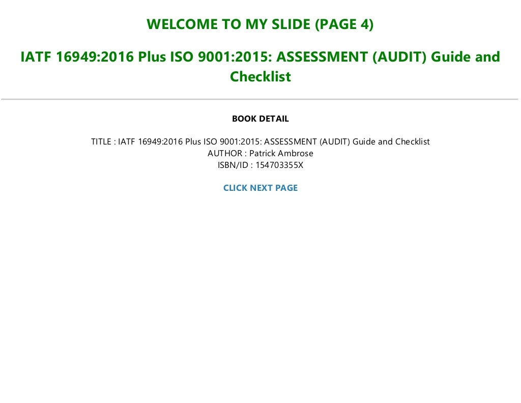 [DOWNLOAD] IATF 16949:2016 Plus ISO 9001:2015: ASSESSMENT (AUDIT) Guide ...