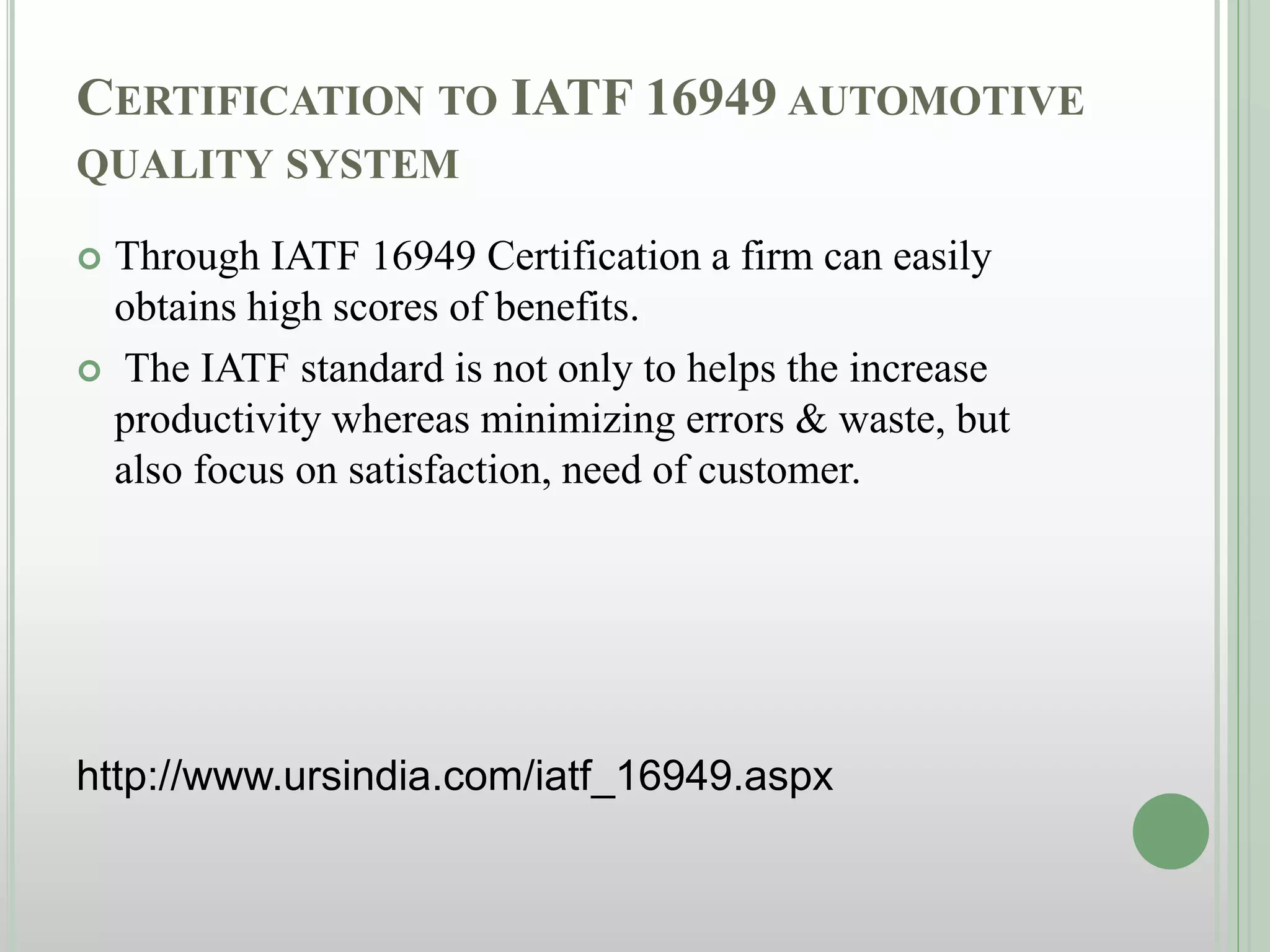 IATF 16949 Certification in India | PPTX