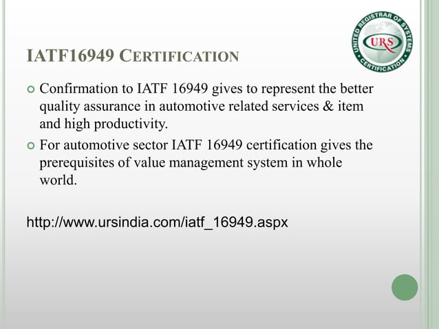 IATF 16949 Certification in India | PPTX
