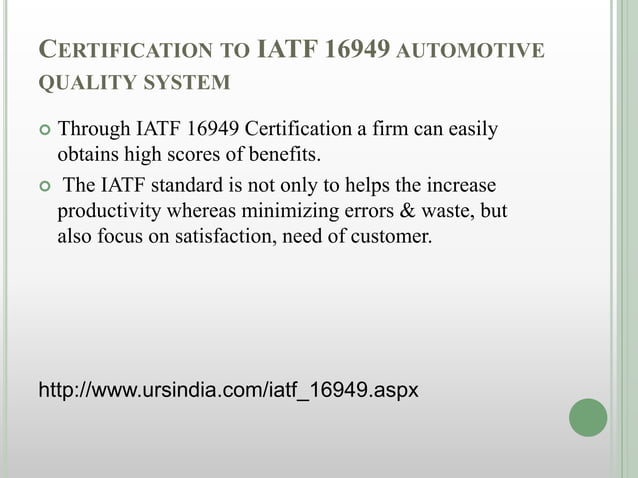 IATF 16949 Certification in India | PPTX