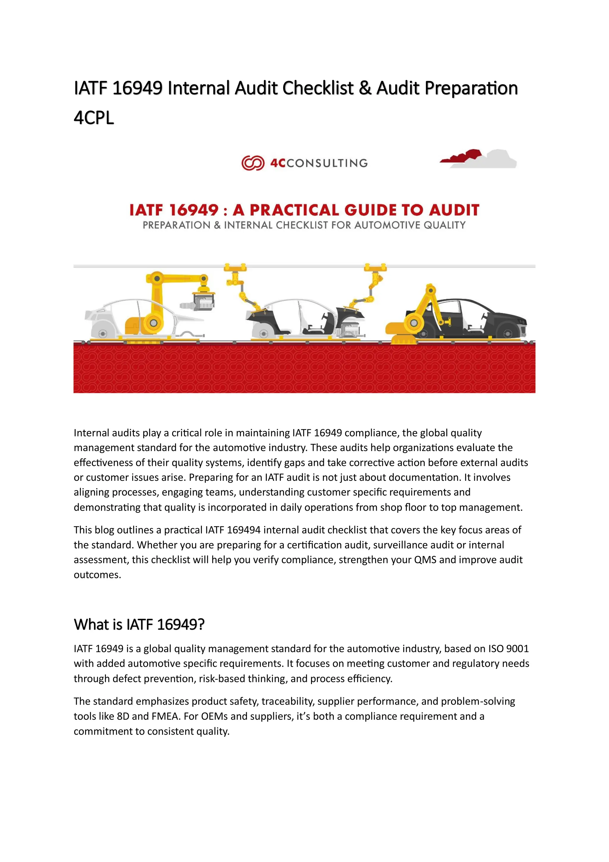 IATF 16949 Internal Audit Checklist & Audit Preparation 4CPL | PDF