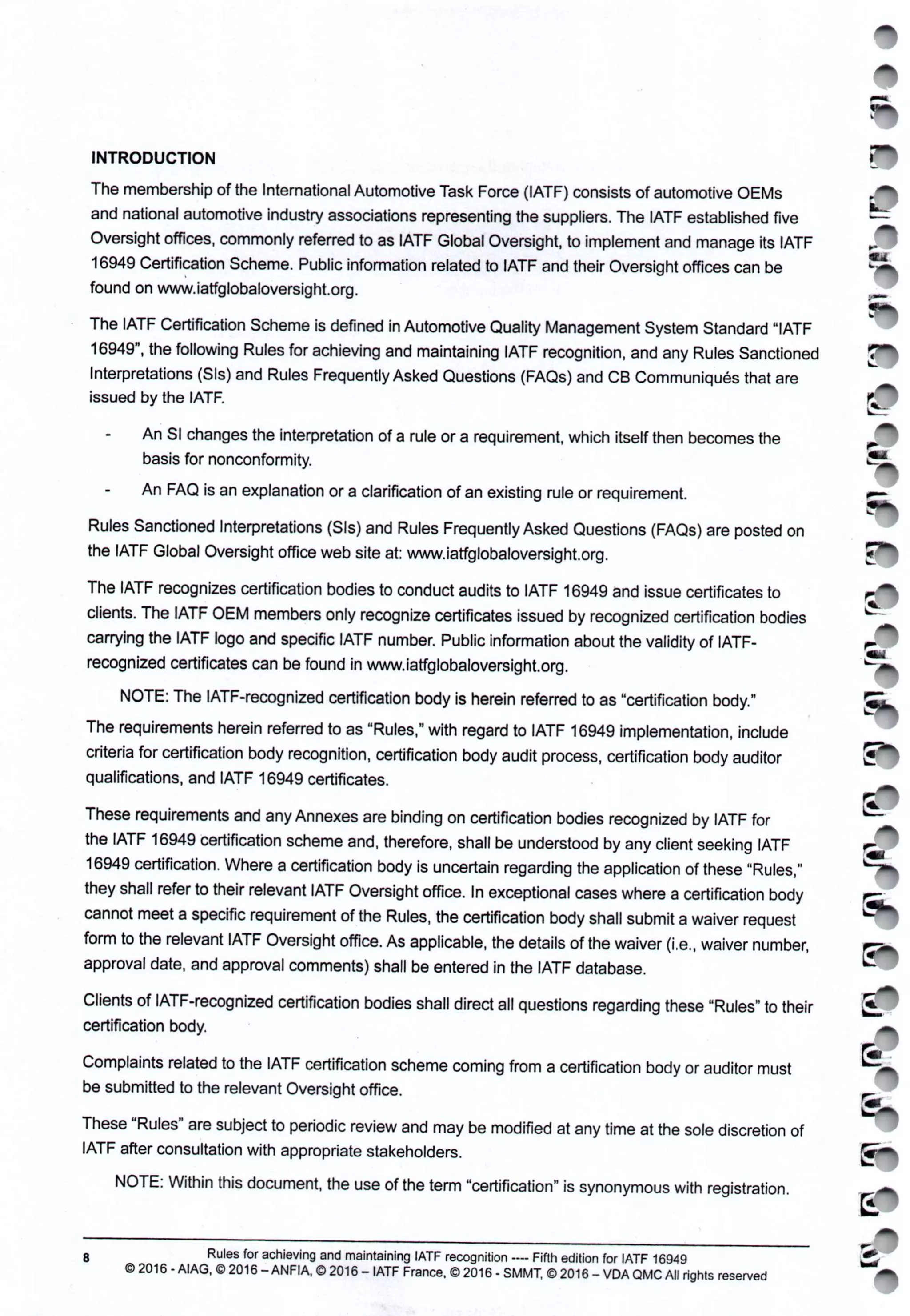 Rules for achieving and maintaining IATF Recognition IATF Rules 5th ...