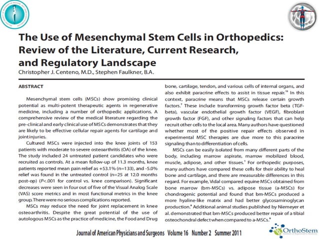 Adult Stem cells in Orthopaedics | PDF | Physical Therapy | Wellness