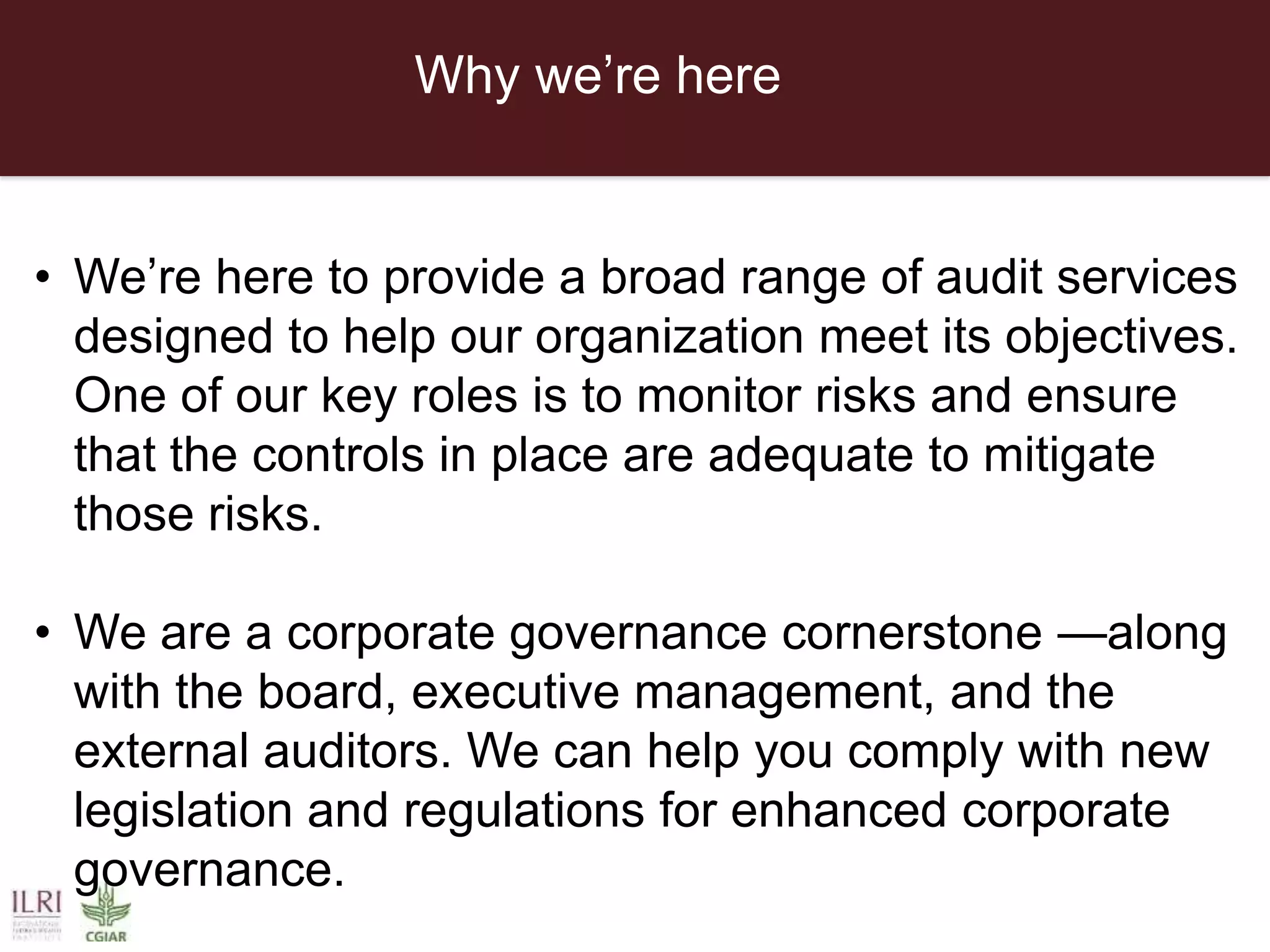 Introducing the Internal Audit Unit at ILRI | PPT