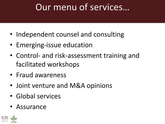 Introducing the Internal Audit Unit at ILRI | PPT