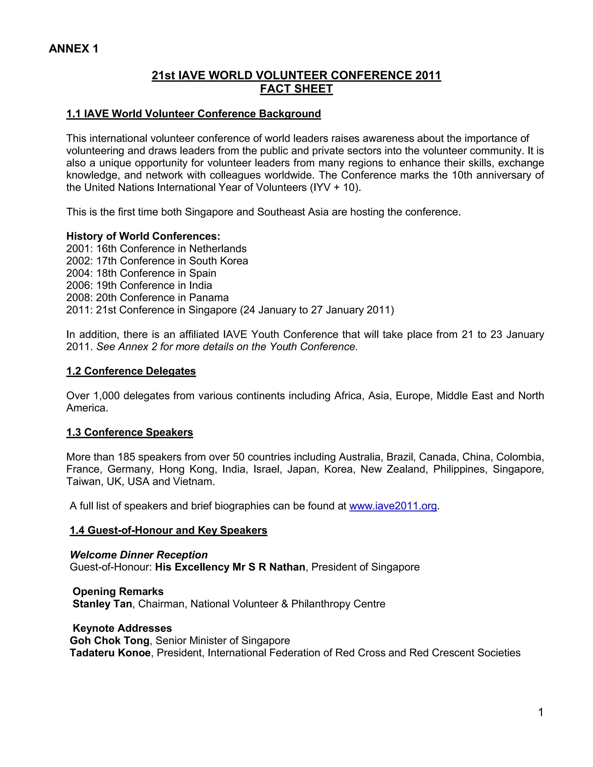 21st IAVE World Volunteer Conference Fact Sheet | PDF