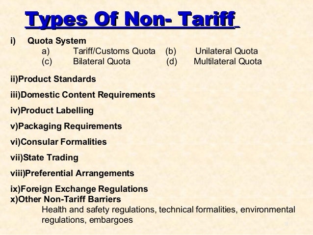 Tariff and Non Tariff Barriers in Trade (Types of Non-Tariff Barriers)