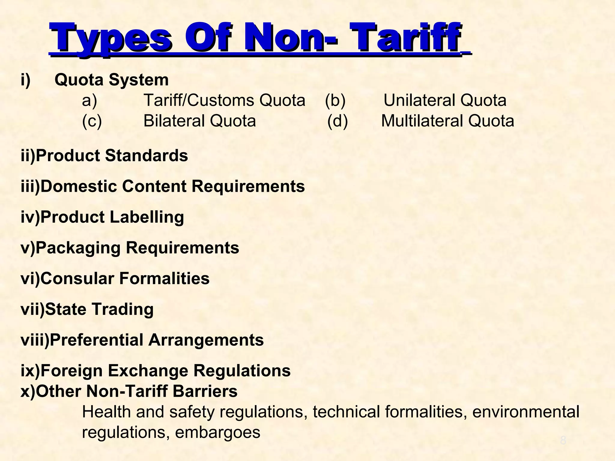 Tariff and Non Tariff Barriers in Trade (Types of Non-Tariff Barriers ...