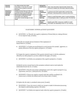 IB Cognitive Perspective Review | DOC