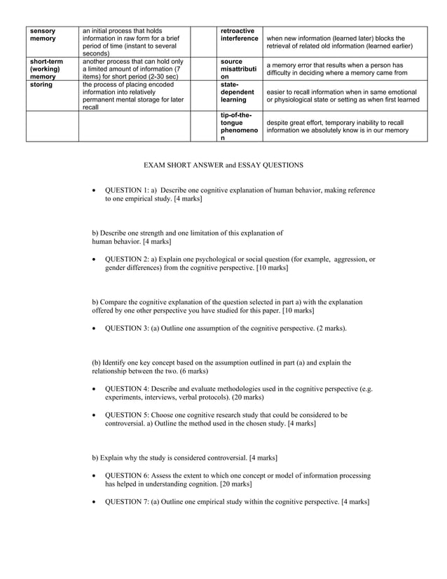 IB Cognitive Perspective Review | DOC