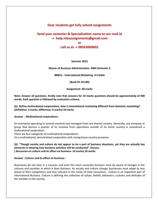 Ib0011 international marketing | PDF