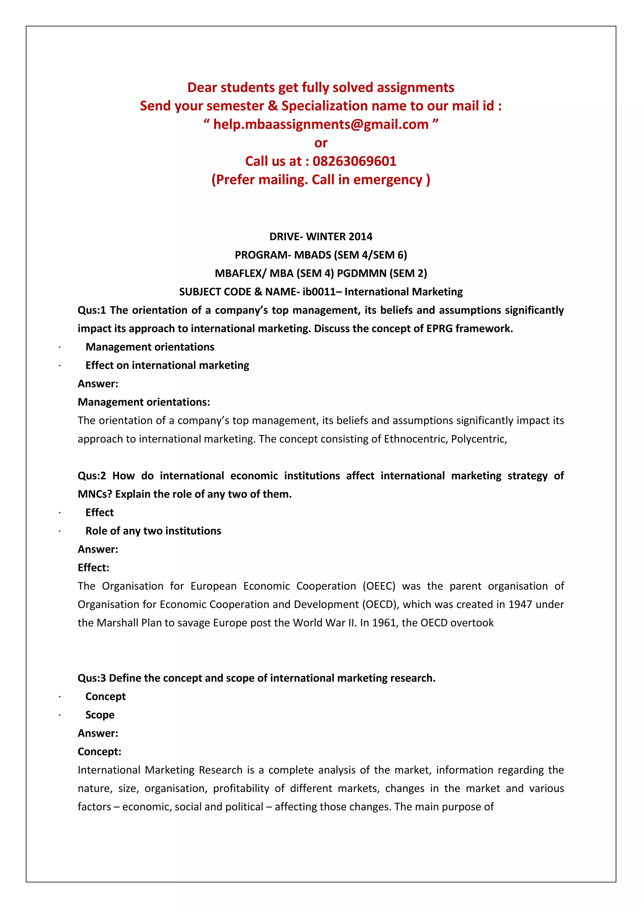 Ib0011– international marketing | DOCX | Business Administration | Business