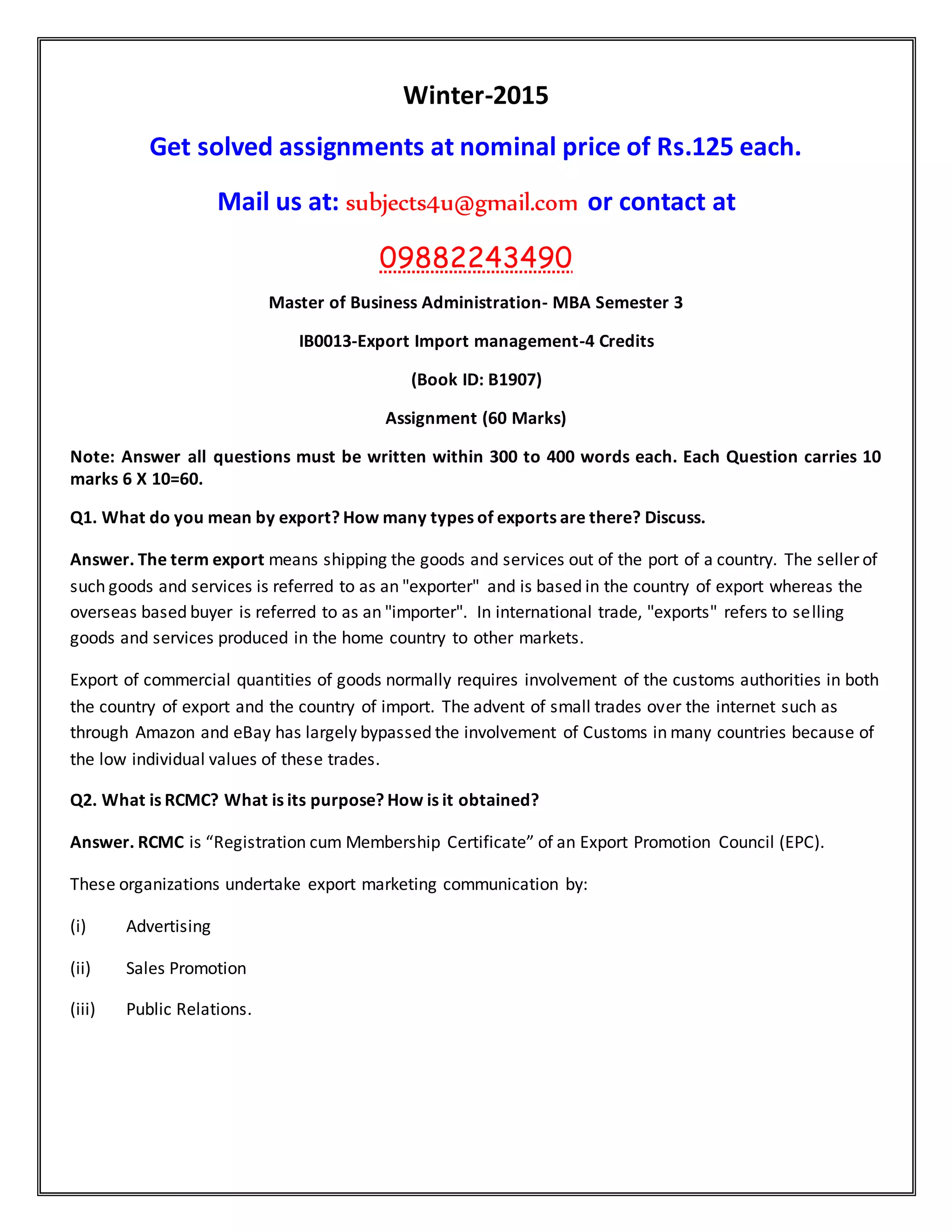 Ib0013 export import management | DOCX