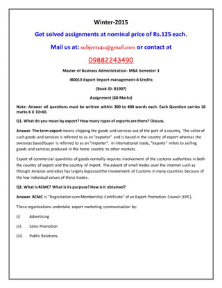 Ib0013 export import management | DOCX