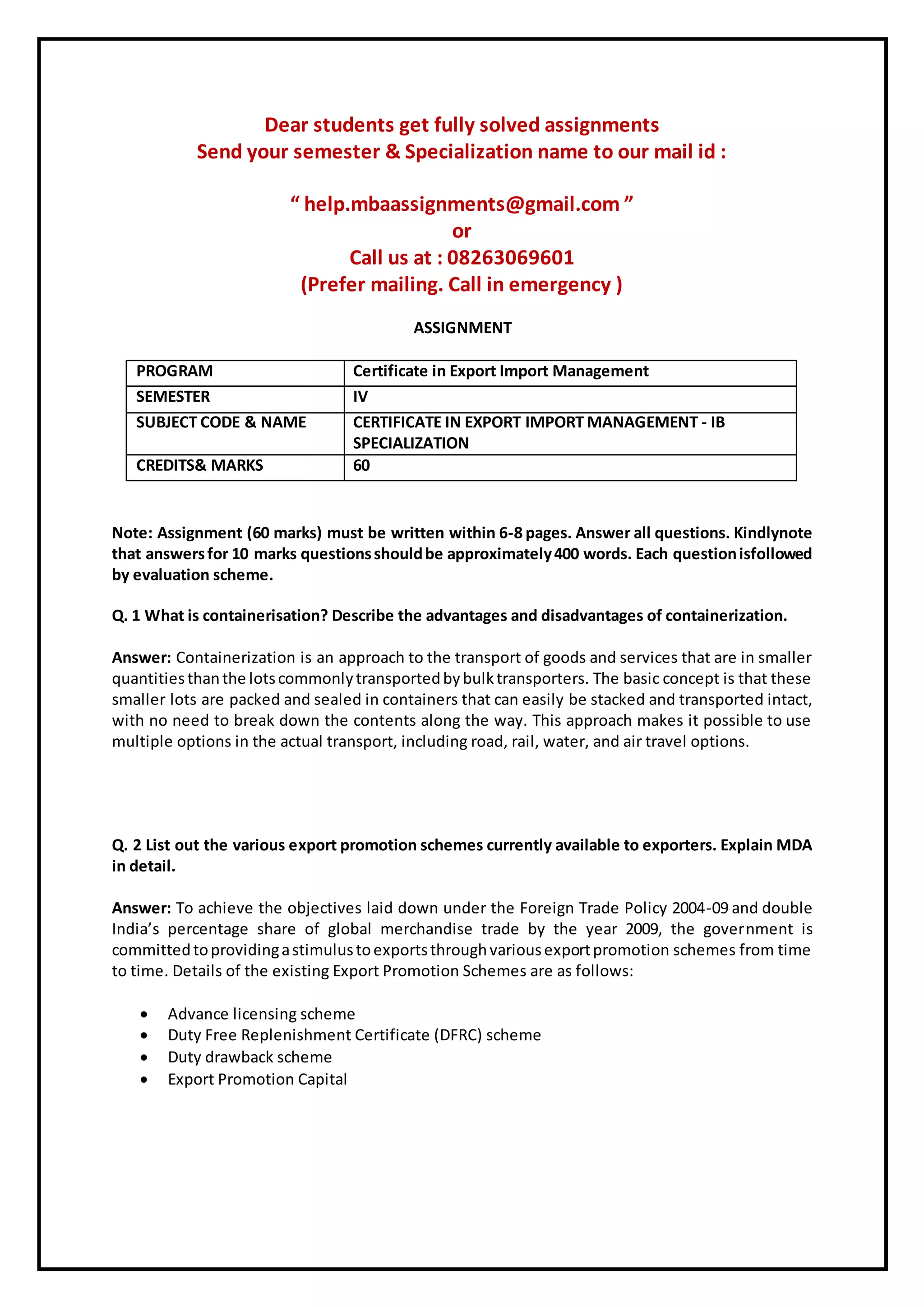 Ib0014 certificate in export import management | DOCX
