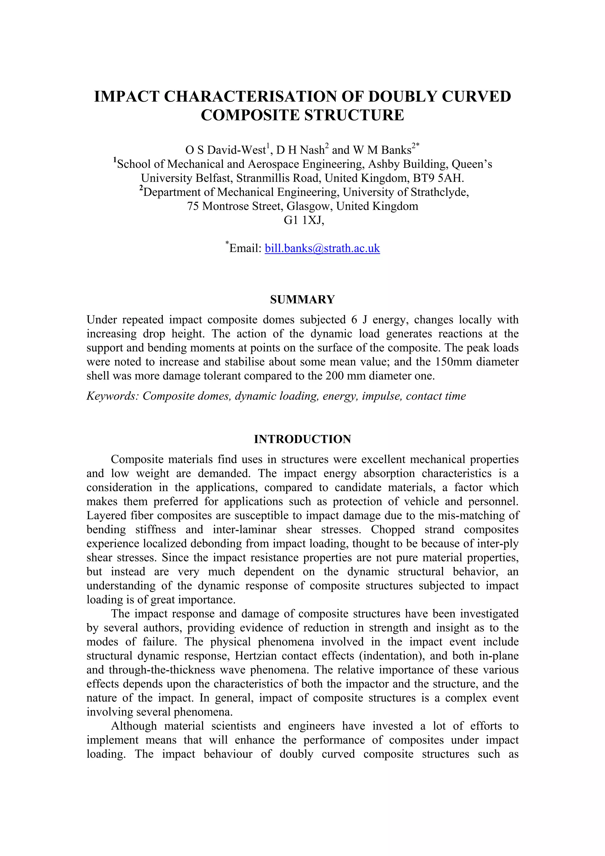 Experimental composite dome under low velocity impact load | PDF