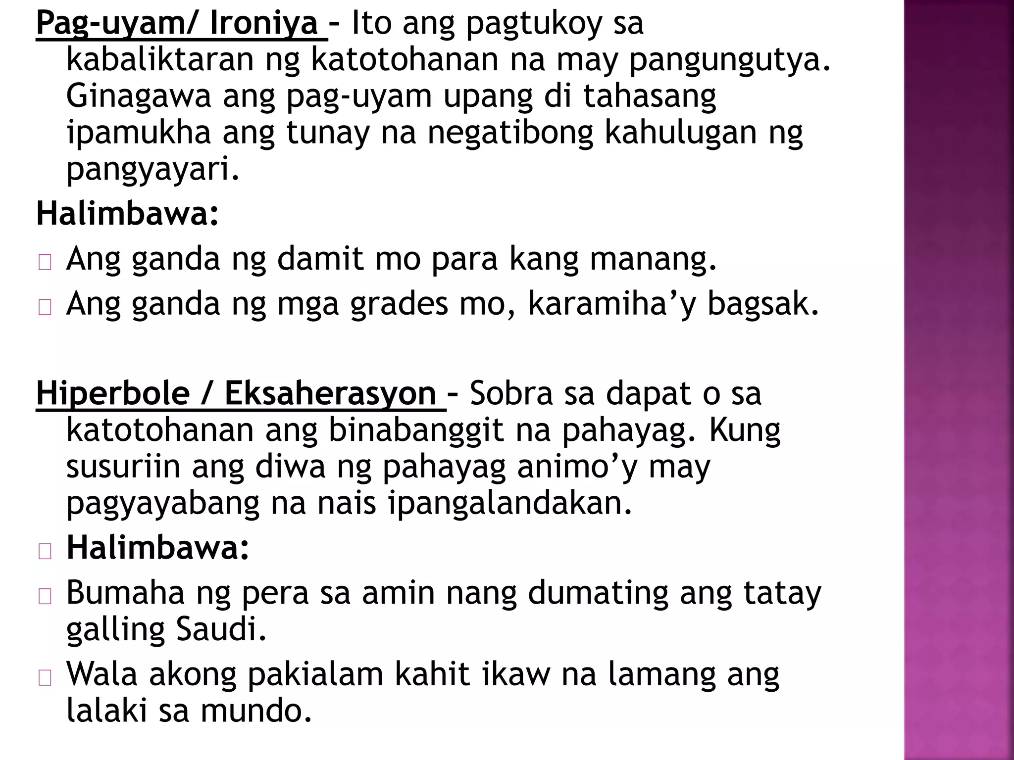 Iba’t ibang mga matalinghagang salita | PPTX