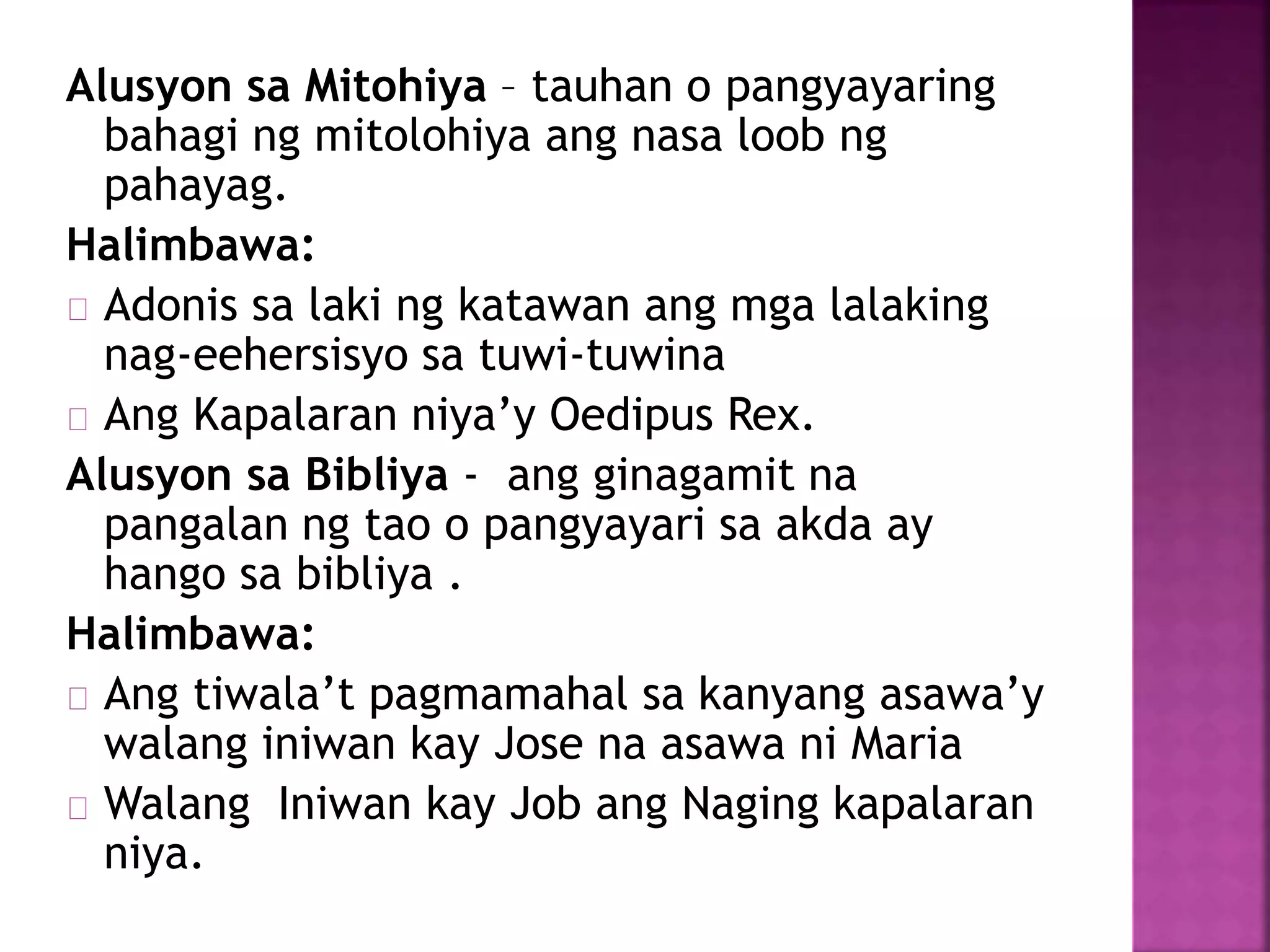 Iba’t ibang mga matalinghagang salita | PPTX
