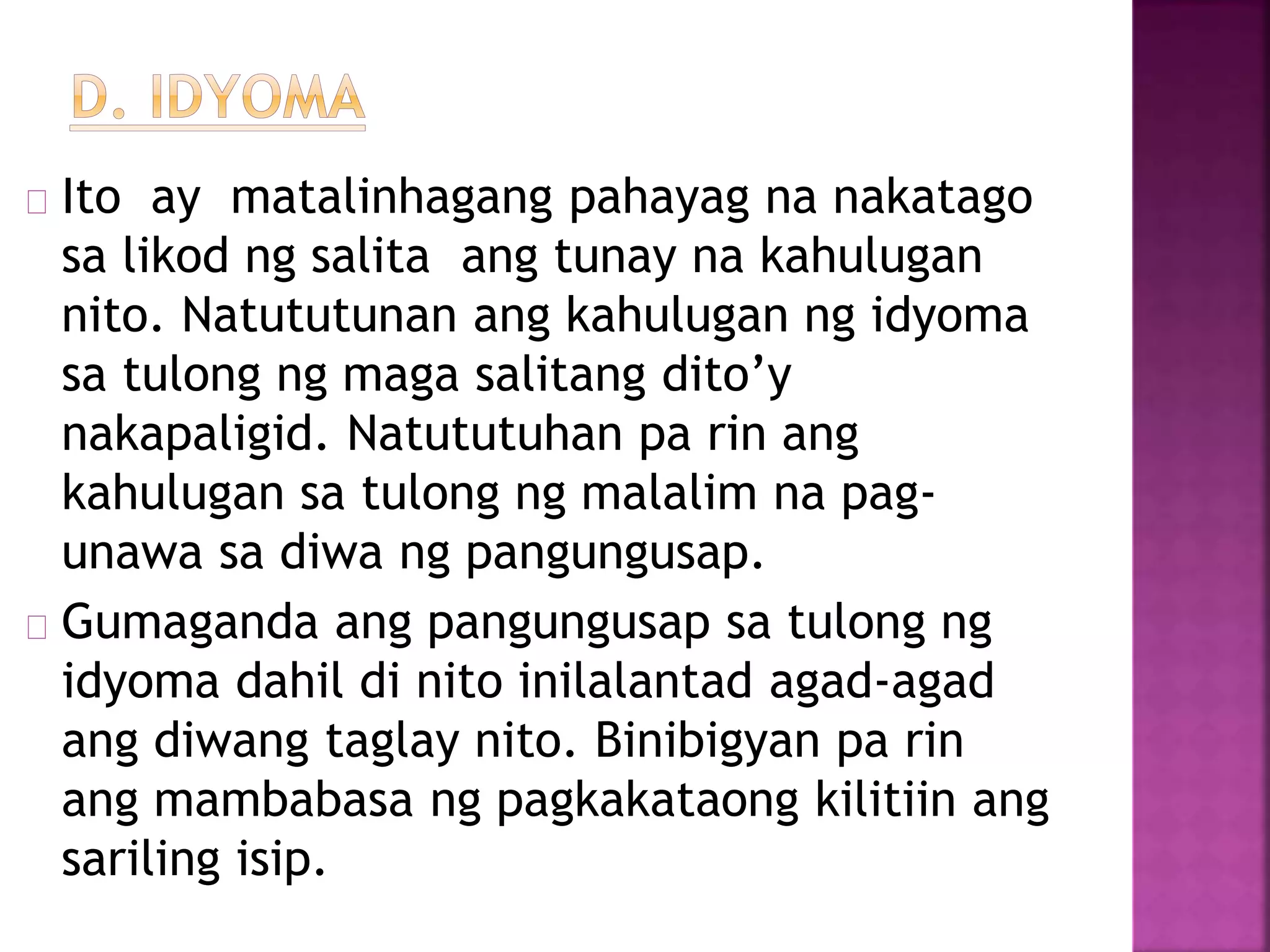 Iba’t ibang mga matalinghagang salita | PPTX
