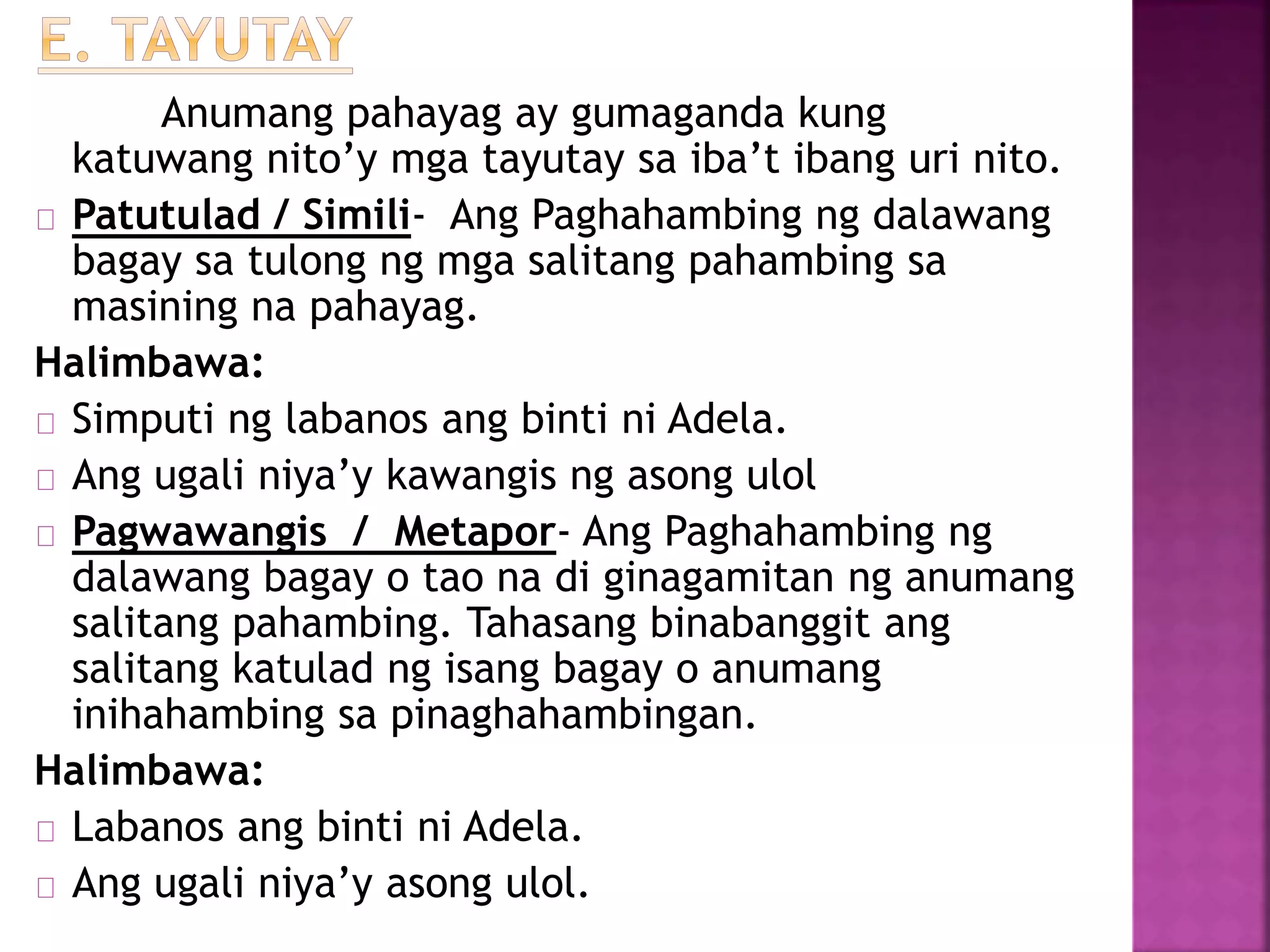 Iba’t ibang mga matalinghagang salita | PPTX