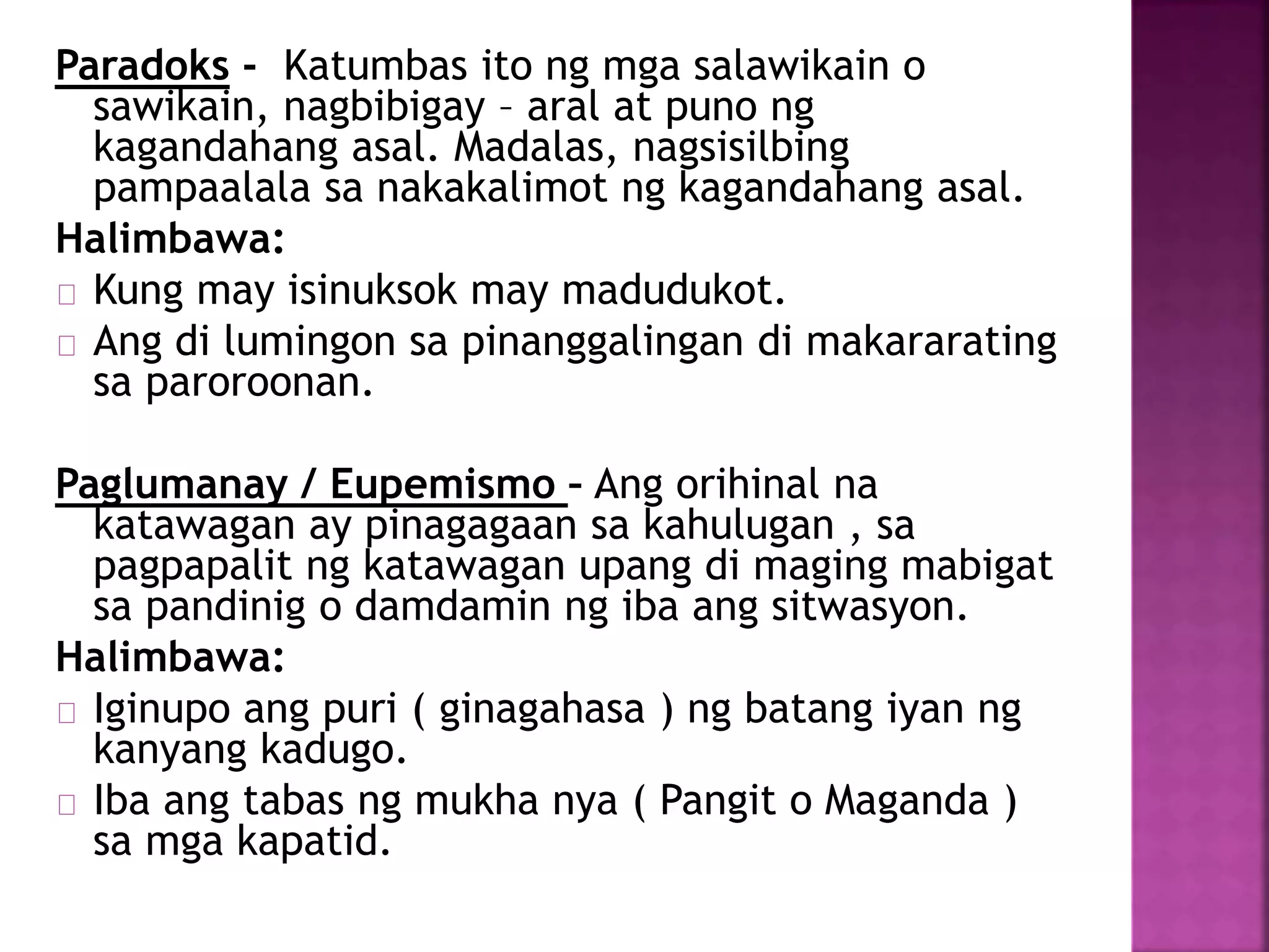 Iba’t ibang mga matalinghagang salita | PPTX