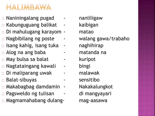 Iba’t ibang mga matalinghagang salita | PPTX