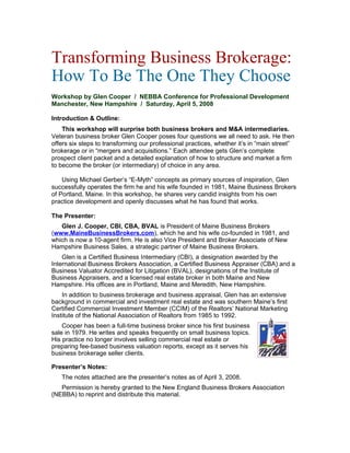 Transforming Business Brokerage - Handout 4 03 08 | PDF