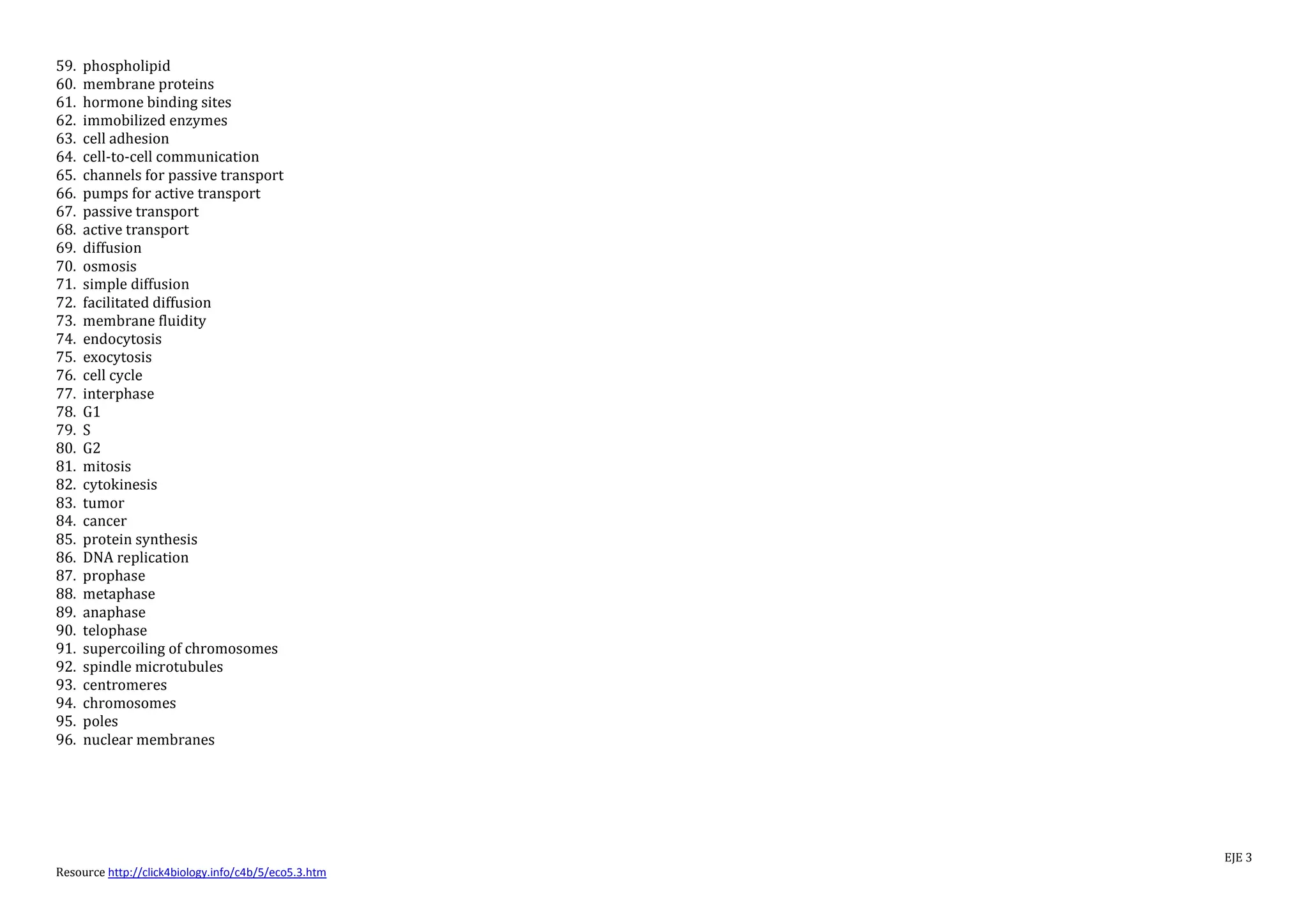 Ib biology vocabulary topic cells 10 dp eje | DOCX