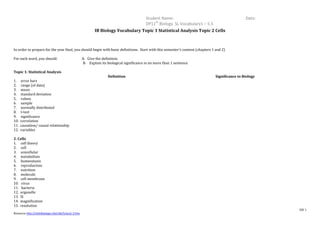 Ib biology vocabulary topic cells 10 dp eje | PPT