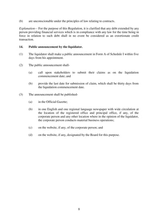 Ibbi (voluntary liquidation) regulations 2017 | PDF